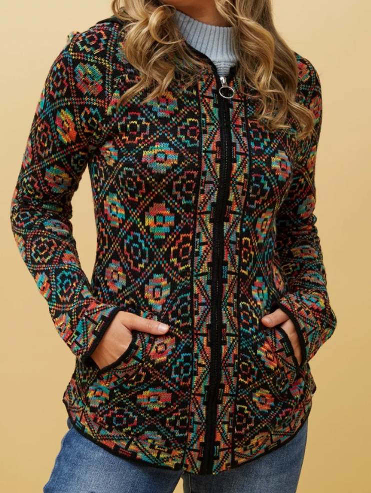 PERU HOODED JACQUARD KNIT CARDIGAN – StylishandChicAU